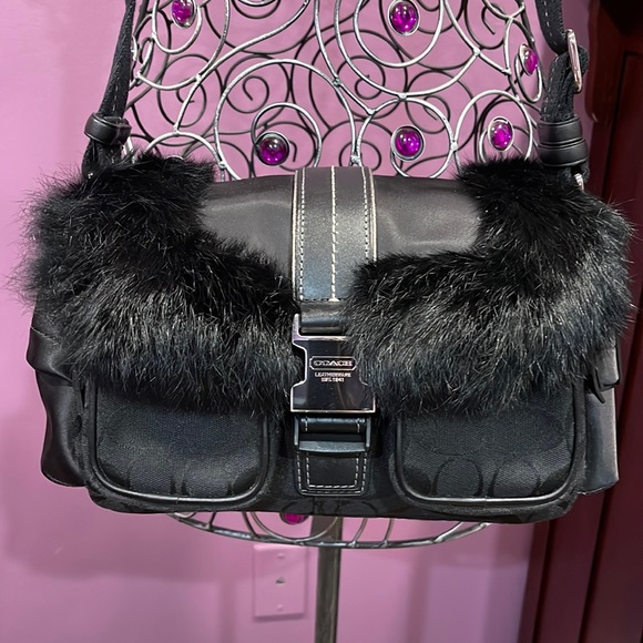 Coach | Bags | Authentic Coach Black Crossbody Rabbit Fur Purse New ...